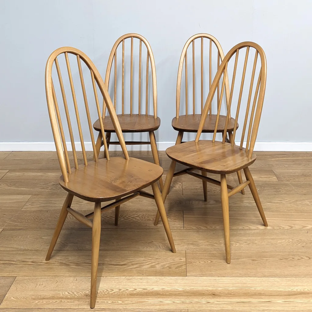 Set of Four Vintage Ercol Model 365 'Quaker' Kitchen Dining Chairs