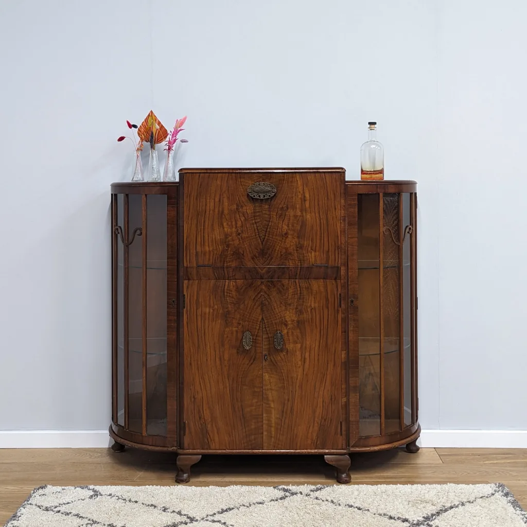 Vintage 1950s Art Deco-style Illuminated Walnut Cocktail Cabinet by ...