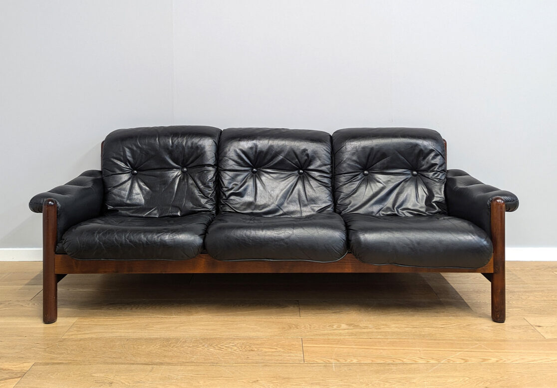 Midcentury 1970s Swedish Black Leather Sofa by Gote Mobler - Original ...
