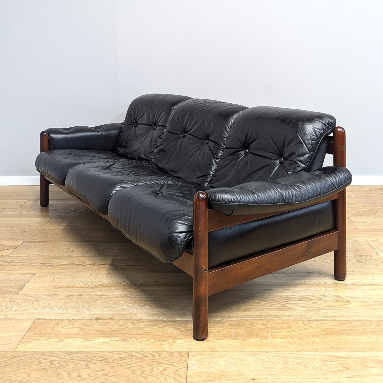 Midcentury 1970s Swedish Black Leather Sofa by Gote Mobler - Original ...