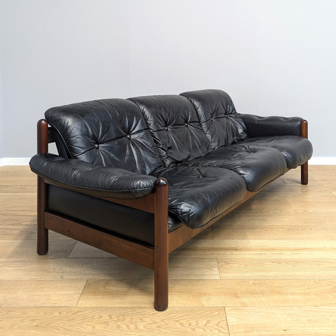 Midcentury 1970s Swedish Black Leather Sofa by Gote Mobler - Original ...