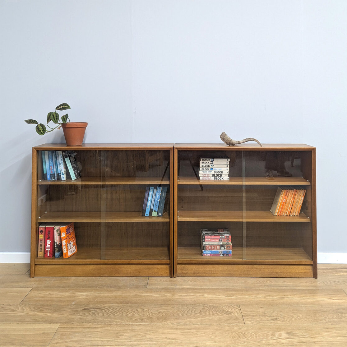 Pair of Matching Vintage British 1970s Glass Front Bookcases by Herbert ...