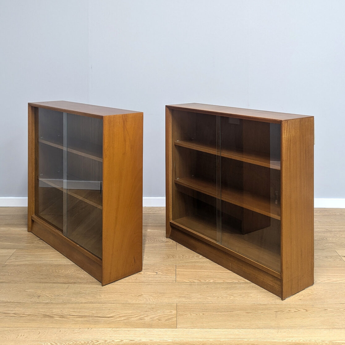 Pair of Matching Vintage British 1970s Glass Front Bookcases by Herbert ...