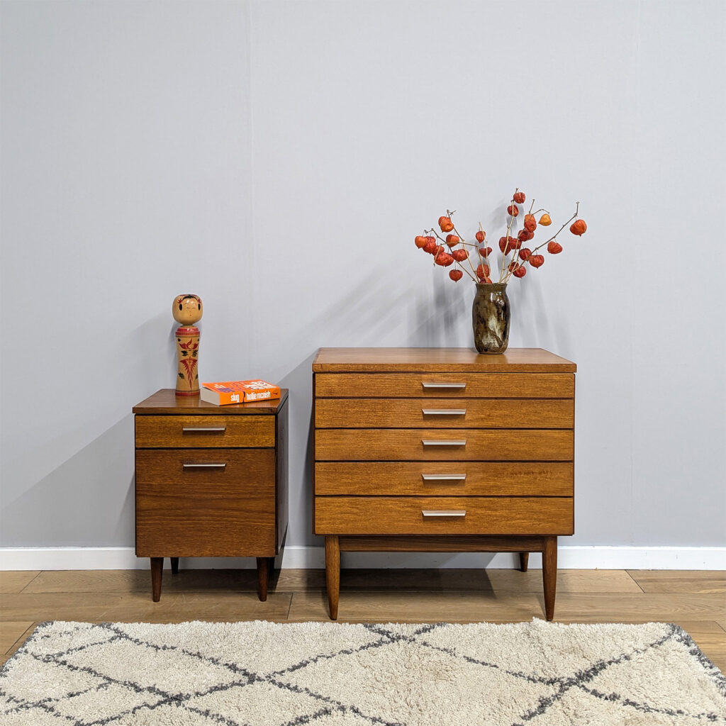 Midcentury 1960s Bedroom Set of Chest of Drawers & Bedside Cabinet by ...