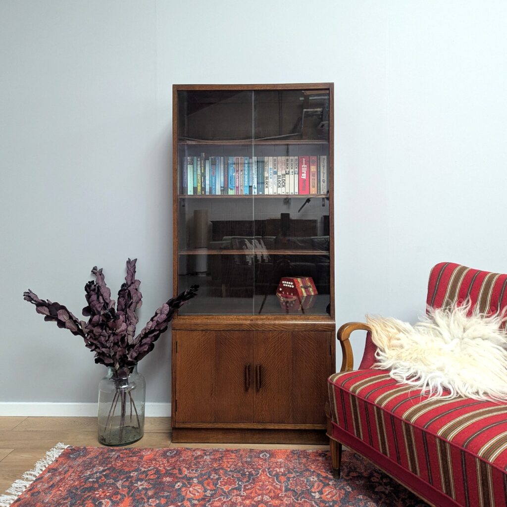 Vintage 1940s CC41 Tall Oak Bookcase Cabinet - Original Homewares