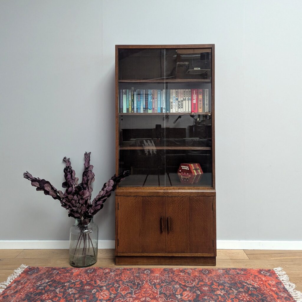 Vintage 1940s CC41 Tall Oak Bookcase Cabinet - Original Homewares